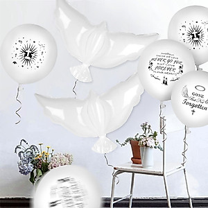 Eaezerav 35 Memorial Balloons & 4 White Dove Balloons to Release in Sky, Pigeon Bird Funeral Balloons Happy Birthday in Heaven Biodegradable Balloons Memorial Decorations