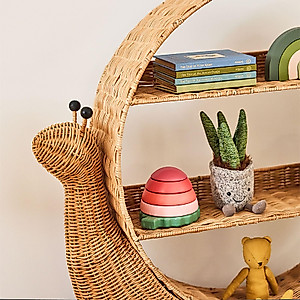 DJHK docor Rattan Wall Shelf Round Wall Shelf Rattan Shelf,Rattan Wall Mounted Shelf Wall Mounted Snail Decorative Storage and Organization Rack,Brown