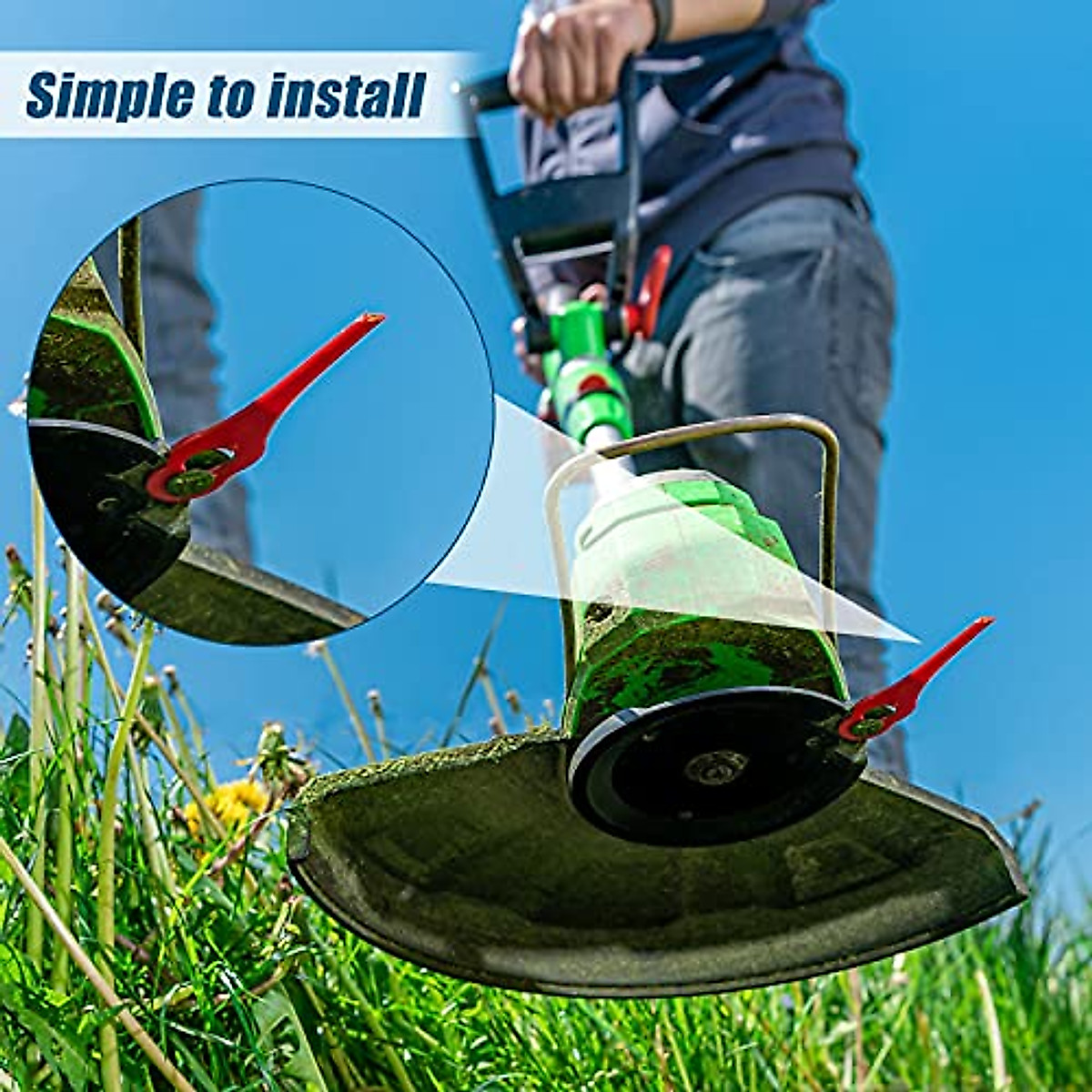 Honoson Plastic Machine Trimming Blades Replacement Plastic Blades Accessories Trimmer Grass Mowing Nylon Blades Garden Lawn Mower Accessories Tools Compatible for PolyCut 2-2 (Red,100 Pieces)