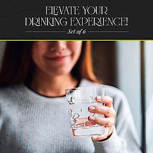 Fifth Avenue Crystal Medallion Old Fashioned Glasses Set of 6, 9.5 oz, Durable Etched Patterns, Textured Rock Glasses, Drinking Cups for Vodka, Bourbon, Liquor, Scotch Tumbler for Bar