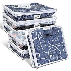 6 Pieces Zippered Storage Bags Clear Sweater Storage Bag PVC Plastic Storage Bags for Blankets Clothes Closet Quilt Pillow Bed Sheet Organizer with Zipper and Label (14.2 x 12 x 3.2 Inch)