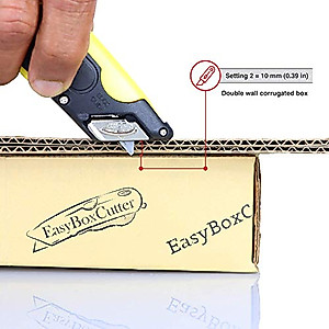 Easy Box Cutter, extra tape cutter at back, dual side edge guide, 3 blade depth setting, 2 blades and holster - Yellow 2000 (Pack of 12)