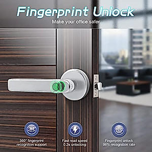 IRONZON Fingerprint Door Lock Door Knob with Keypad Keyless Entry Door Lock with Handle for Home Hotel Office Apartment Bedroom Silver