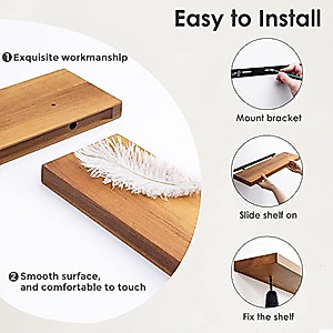 Fun Memories Floating Shelves 16 Inch Long Wall Mounted, Rustic Farmhouse Wooden Wall Shelf Set of 2, Solid Acacia Wood Floating Shelf for Bathroom, Kitchen, Living Room