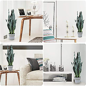 Artificial Snake Plant Faux Sansevieria 26 Inch for Indoor Outdoor Feaux Plants in Pot for Home Office Decoration Perfect Housewarming Gift