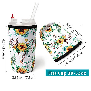 Reusable Iced Coffee Sleeve for Cold Drink Cups, Neoprene Insulator Cup Cover Holder Compatible with Starbucks Dunkin McDonalds Coffee - 3mm Thick (Large Size 30-32oz, Flowers Style