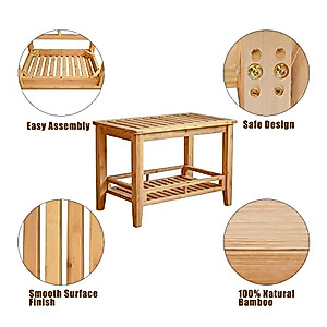 HUILI Shower Bench, Shower Chair with Shelf 24 x 15 x 18 '', Bathroom Bench, Furniture, Shower Benches for InsideShower, Shoe Organizer or Entryway Bench