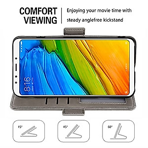 Asuwish Compatible with Xiaomi Redmi 5 Wallet Case and Tempered Glass Screen Protector Flip Purse Accessories Wrist Strap Credit Card Holder Stand Folio Cell Phone Cover for Redmi5 Women Men Gray