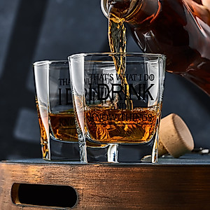 I Drink and I Know Things Funny Whiskey Glasses Gifts for Men Women, Novelty Unique Birthday Christmas for Friends, Roomates, Coworkers, Men, Women, Dad, Mom, Him, Her, Old Fashioned Glass 10 oz