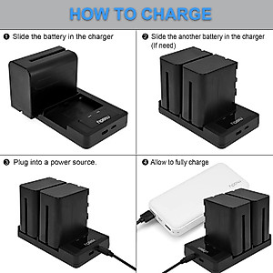 Miady 2 Pack Replacement Sony NP-F970 Battery and Dual USB Charger for Sony NP-F970 NP-F930 NP-F950 NP-F960 NP-F550 NP-F530 NP-F330 NP-F570 Battery and Sony Handycam(Type C & Micro USB Ports)