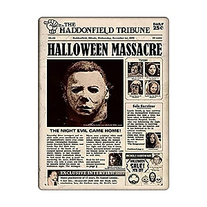 Retro Vintage Metal Sign The Haddonfield Tribune Halloween Massacre Reproduction Metal Tin Sign Wall Decor for Cafe Bar Pub Home 8" X 12"