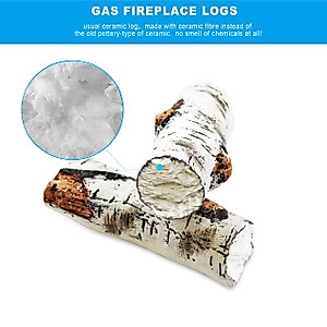 Gas Fireplace Log Set Ceramic White Birch for Indoor Insert, Vented, Propane, Electric Gas Fireplace, Linear Fire Pits Ceramic Fiber, Fireplace Decor Large Birch Logs for Smoke Hollow Grill, 6PCS