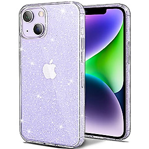 JJGoo Compatible with iPhone 14 Plus Case, Clear Glitter Sparkle Soft TPU Anti-Scratch Shockproof Protective Phone Bumper, Women Girls Cute Slim Bling Sparkly Phone Case for iPhone 14 Plus