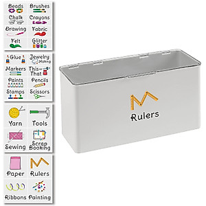 mDesign Stackable Plastic Craft, Sewing, Crochet Storage Container Box with Lid - Compact Organizer and Holder for Thread, Beads, Ribbon, Glitter, Clay - Includes 32 Labels - Light Gray/Clear