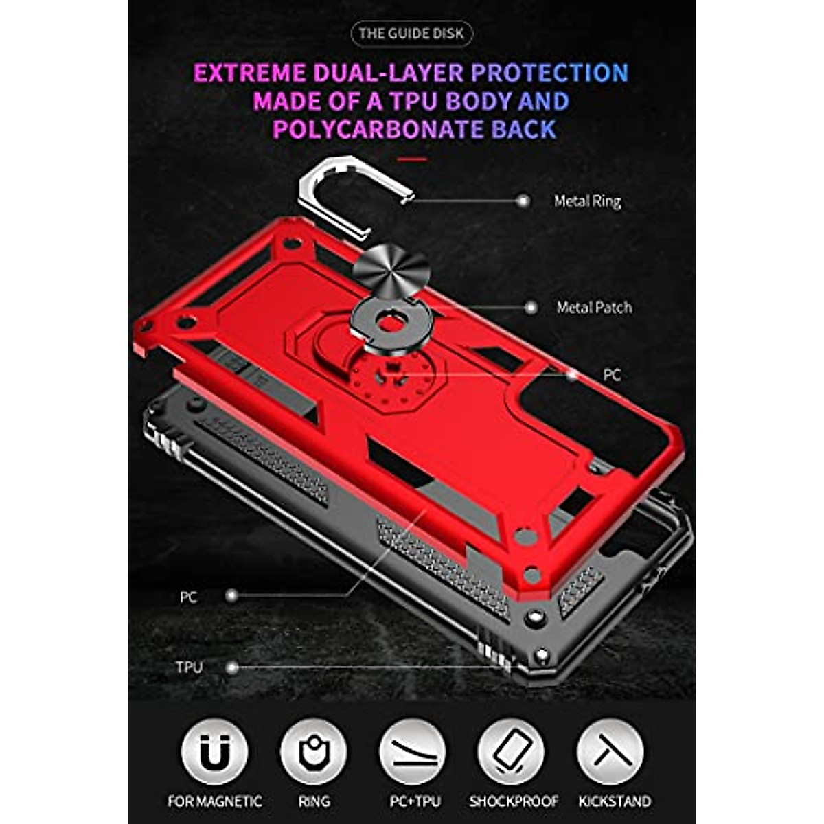 SunRemex Samsung S21 FE Case [Not Fit Samsung S21 Phone ] Galaxy S21 FE Case with Tempered Glass Screen Protector,Kickstand [Military Grade] Protective Cover for Samsung Galaxy S21 FE (Red)