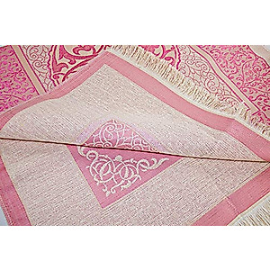 Muslim Prayer Rug and Prayer Beads with Elegant Cylinder Gift Box | Janamaz | Sajadah | Soft Islamic Prayer Rug | Islamic Gifts Set | Prayer Carpet Mat, Taffeta Fabric, Pink