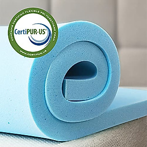 ZINUS 2 Inch Green Tea Cooling Gel Memory Foam Mattress Topper / Cooling Gel Foam / CertiPUR-US Certified, King, Blue
