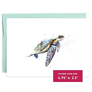 L'apostrophe Marine Life - Blank Note Cards with Envelopes - Blue Whale - Turtle - Narwhal - Penguin - Assorted Set of 16 Animal Greeting Cards for All Occasions - 4.75" x 3.5"
