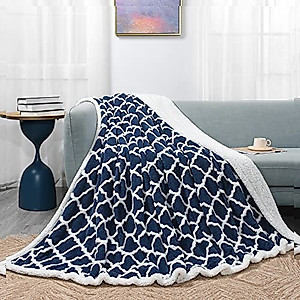 Basic Beyond Fleece Sherpa Throw Blanket - Soft Cozy Navy Blue Throw Blanket with 3D Jacquard Design for Couch,Bed,Travel,Camping,Navy Blue,50"x60"