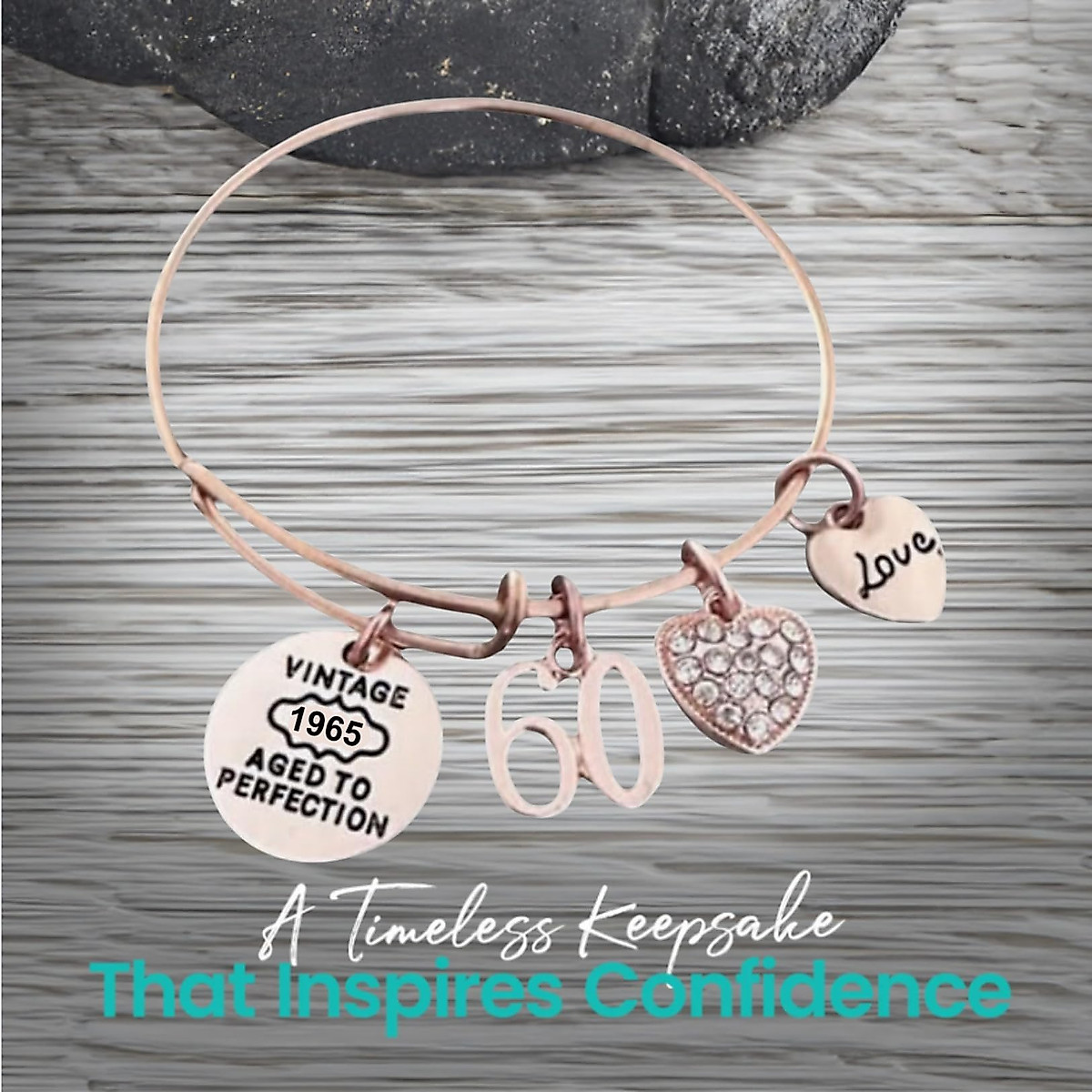 Infinity Collection 60th Birthday Gifts for Women, Rose Gold 60th Birthday 1965 Aged to Perfection Charm Bracelet, 60th Birthday Gift Ideas