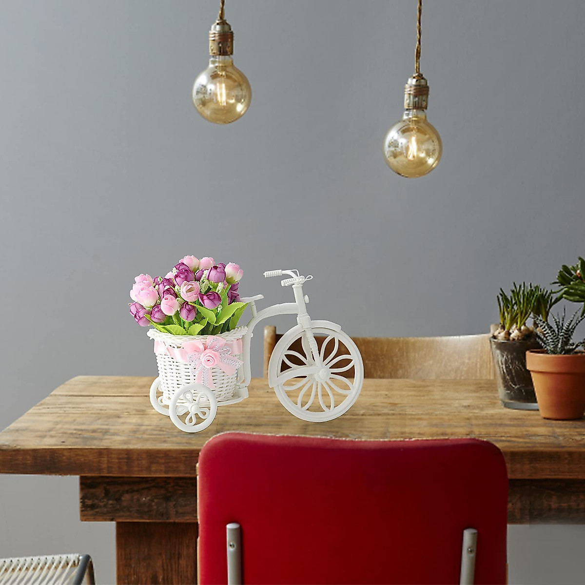 TRIEtree Bicycle Artificial Flower Decor Plant Stand Nostalgic Bicycle Planter Garden Decor for Home Wedding Decoration(Purple)