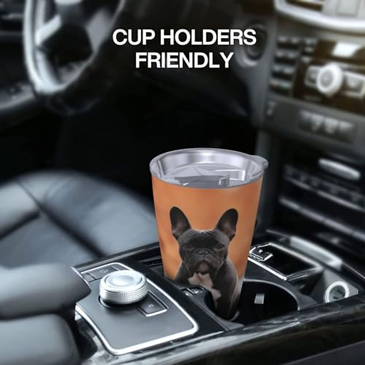 NHJKLWQSZ French Bulldog 20oz Stainless Steel Tumbler With Lid And Straw, Double Wall Vacuum Insulated Coffee Mug Travel Cups Leak-Proof Lid For Hot And Cold Drinks, Metal Straws And Brush