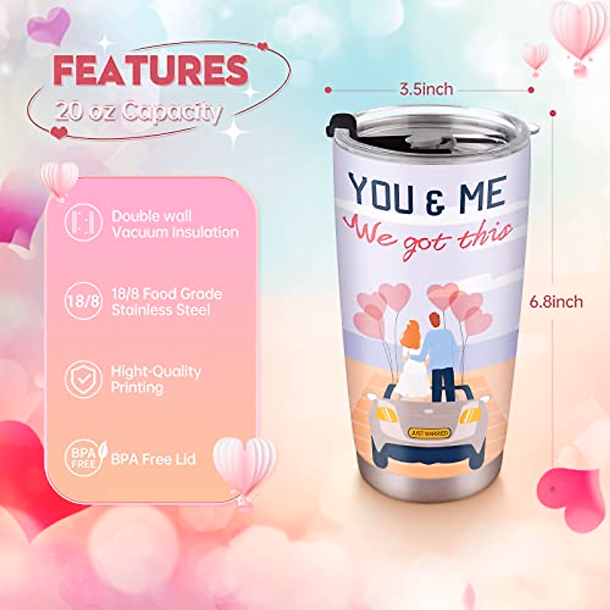 MOVNO Valentines Day Gifts for Her Wife - 20 Oz Stainless Steel Tumbler, Anniversary Wedding Gifts, Wife Gifts from Husband, Romantic Gifts for Her, Christmas Birthday Gift Ideas for Couples