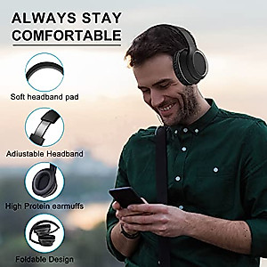 UOWGA Active Noise Cancelling Headphones, Wireless Over-Ear Bluetooth Headphones, Built-in Microphone, Fast Charge 30H Playtime Deep Bass, Memory Foam Ear Cups Foldable, for Work, Travel, Home Black