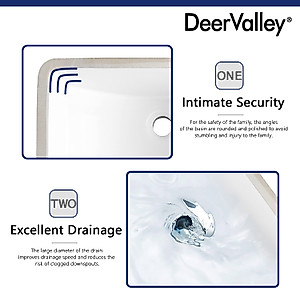 DeerValley DV-1U101 Ally Undermount Bathroom Sink Rectangular, 21'' x 15'' Vessel Sink Rectrangle Undermount Bathroom Sink White Ceramic Lavatory Vanity Vessel Sink with Overflow
