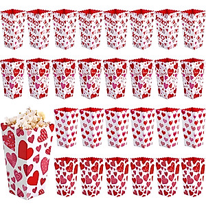 MIMIND 32 Pieces Valentine's Day Popcorn Boxes Love Heart Conversation Treat Candy Goodie Boxes Cardboard Popcorn Container for Valentine Wedding Birthday Party Supplies, 4 Designs