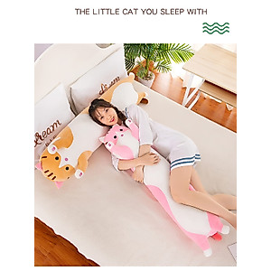 Yeqivo Long Cat Plush Pillow Soft Cat Body Pillow, Long Cat Stuffed Animal Cotton Kitten Sleeping Throw Pillow Gift for Kids Girlfriend(50CM,Pink)