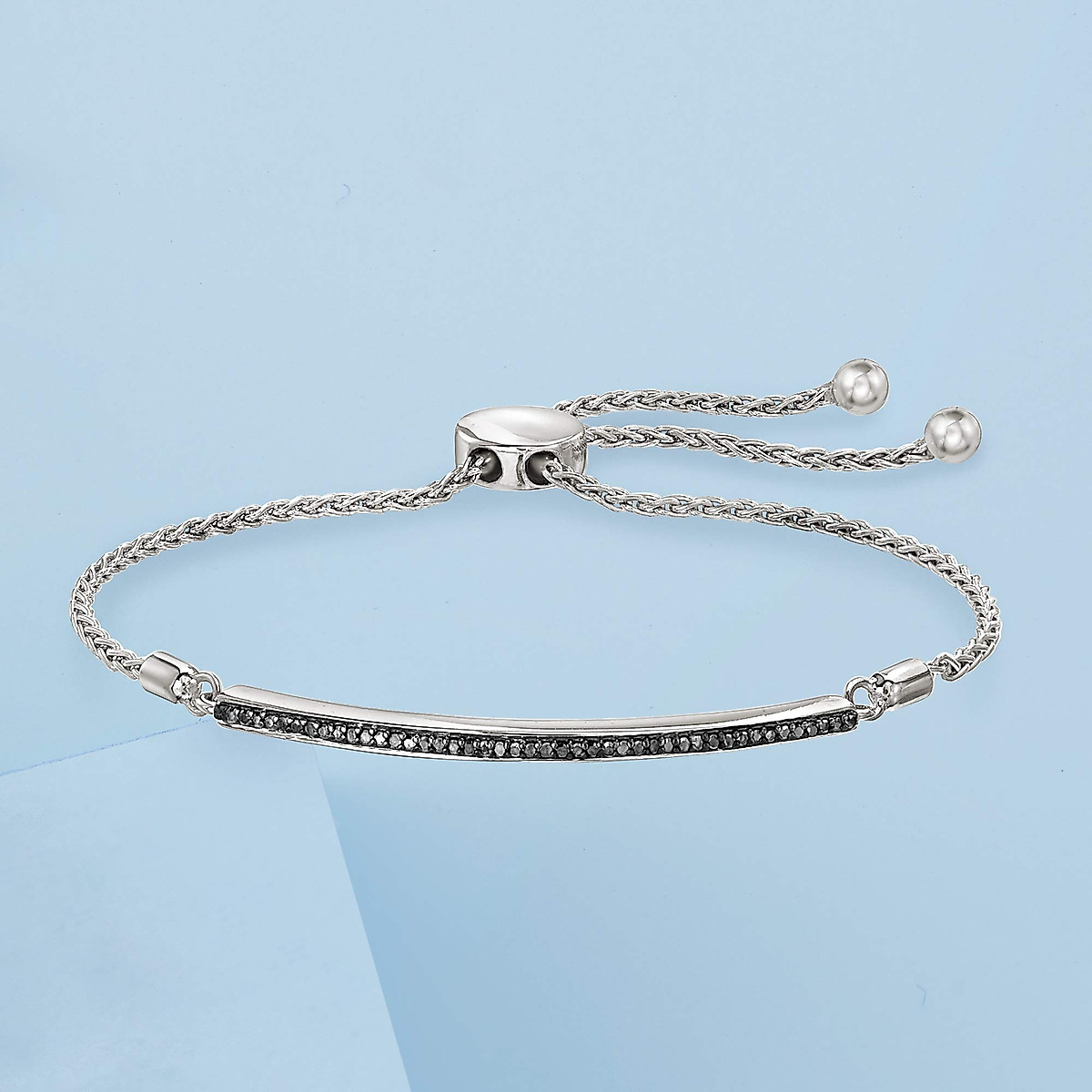 Ross-Simons 0.15 ct. t.w. Black Diamond Bar Bolo Bracelet in Sterling Silver