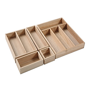 TENIBYC Drawer Organizer, Wood Drawer Organizer Utensil Tray, Silverware Organizer, utensil organizer Storage Box with Various Sizes for Office, Kitchen, Bedroom, Bathroo(5 Boxes)