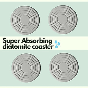 Skylarlife Absorbent Diatomite Coaster for Drinks and Plants Fast Water Absorption in Seconds, Odorless Diatomaceous Earth Non-Slip Insulation Protect Table Countertop from Damage Minimal Set of 4