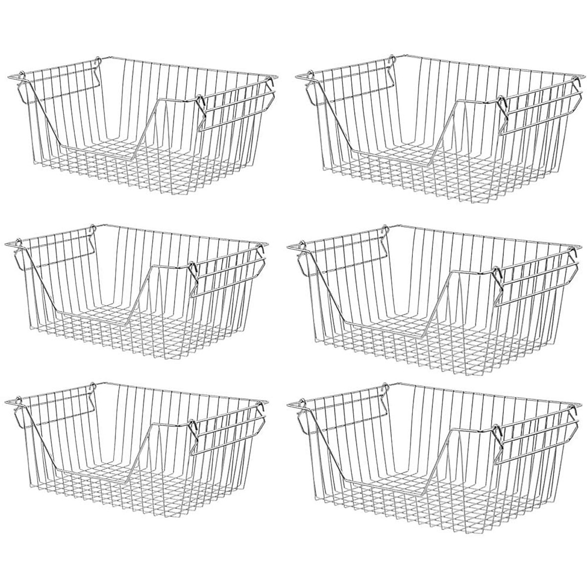 blitzlabs Stackable Wire Metal Baskets Storage Bins Fruit Vegetable Organization Pantry Cabinet Metal Bin for Kitchen Pantry Freezer Cabinet, Set of 6