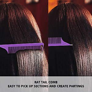 3 Pieces Hair Styling Comb Set Teasing Hair Brush Rat Tail Comb Edge Brush for Edge&Back Brushing, Combing, Slicking Hair for Women (Purple)
