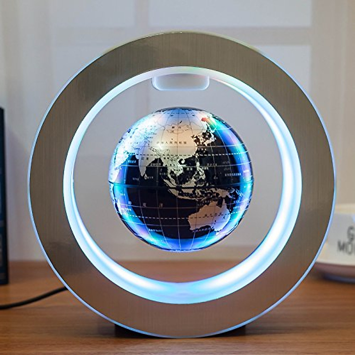 YANGHX Floating Globe World Map 4inch Rotating Magnetic Mysteriously Suspended in Air World Map Home Decoration Crafts Fashion Holiday Gifts (Black)