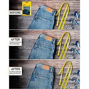 ZEFFFKA Premium Quality Denim Iron-on Jean Patches Inside & Outside Strongest Glue 100% Cotton Assorted Shades of Blue Repair Decorating Kit 12 Pieces Size 3" by 4-1/4" (7.5 cm x 10.5 cm)