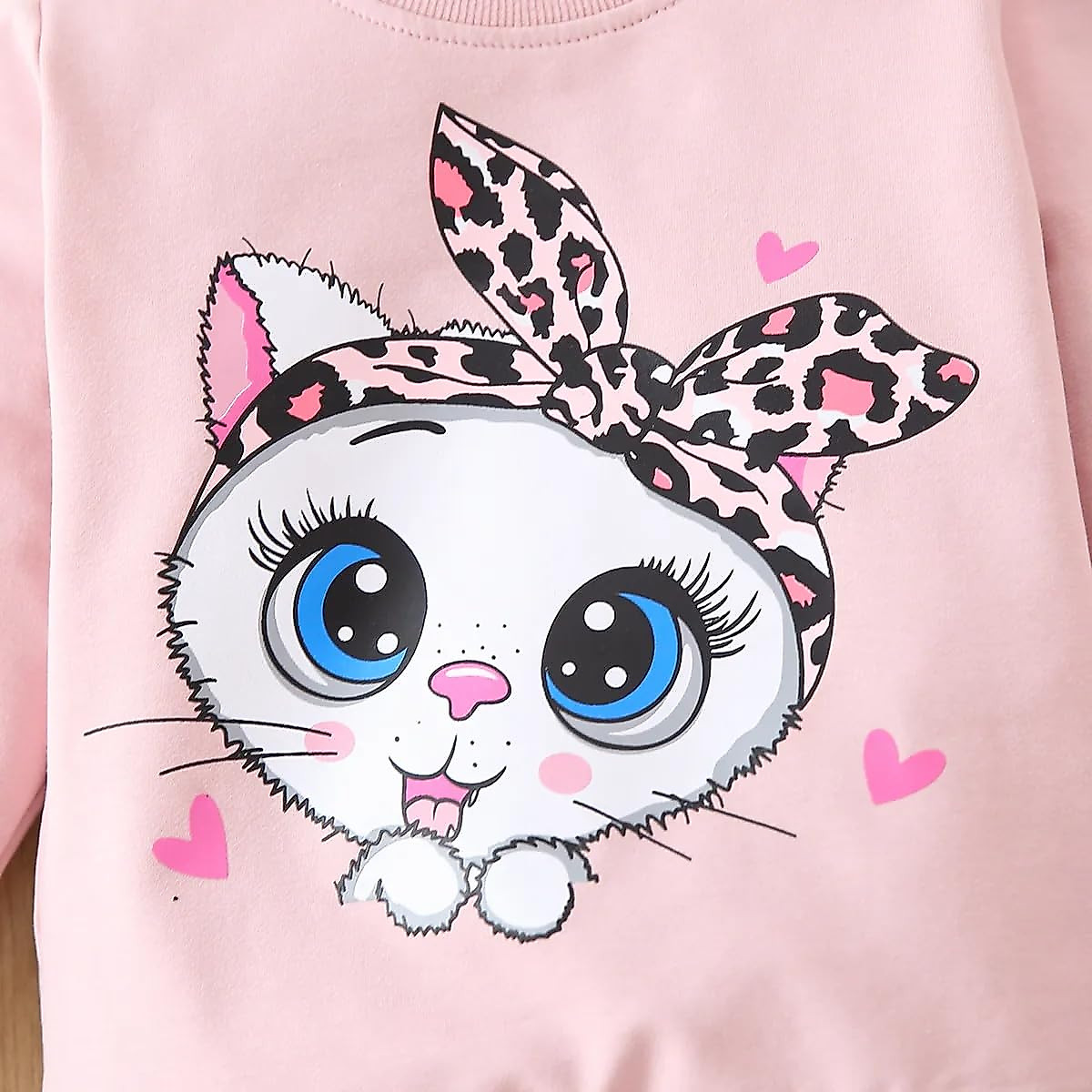 Axumity Toddler Girl Clothes Cat Print Pullover Sweatshirt + Leopard Print Pant 2-Piece Kid Girl Fall Winter Pants Set(4-5T)