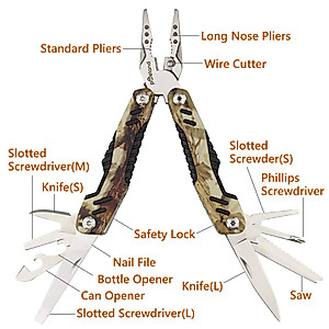 Poeland Multitool Pliers, 14 in 1 Multi tool with Safety Locking, Portable Pocket Knife for Outdoors, Survival, Camping, Fishing, Hunting, Hiking