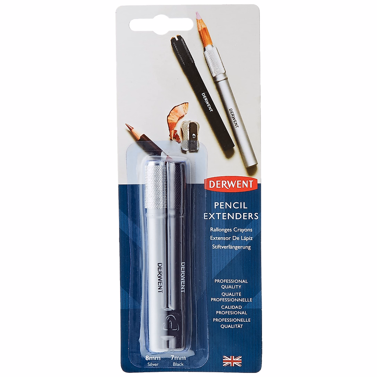 Derwent Pencil Extender Set, Silver and Black, for Pencils up to 8mm, (2300124), 2 Count (Pack of 1)