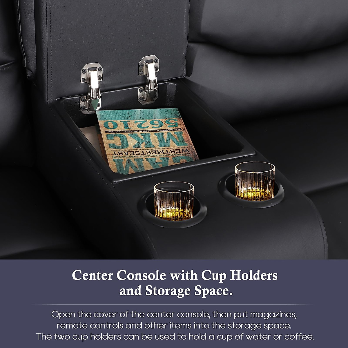 Consofa 68'' Reclining Loveseat, Reclining Loveseat with Console, PU Leather Manual Recliner Loveseat, Double Recliner Loveseat with Cup Holder and Side Pocket for Living Room