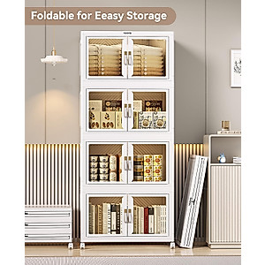 Voova 48QT Storage Bins with Lids,Stackable Collapsible Closet Organizers and Storage Cabinet with Drawer,Folding Plastic Craft Storage Containers Box with Door&Wheels for Home,Office,Dorm Room,3 Pack