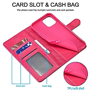 KOBBRAN for iPhone 14 Wallet Case iPhone 13 Case Leather with Credit Card Slots Holder Flip Folio Cover Shockproof Wallet Case for iPhone 14/iPhone 13 Phone Case for Women Men (Rose Red)