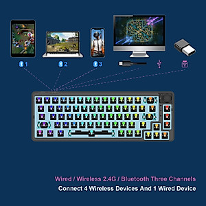 GK GAMAKAY LK67 RGB Modular DIY Mechanical Keyboard, 67 Keys Hot Swap 3pin/5pin Switches, Programmable Triple Mode Bluetooth 5.0/USB-C Wired/2.4GHz Wireless Customized Keyboard Kit (Clear Black)