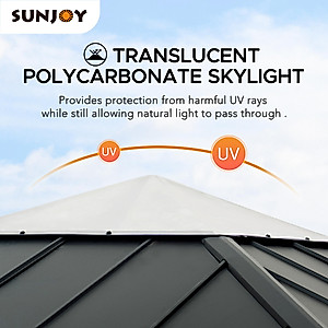 Sunjoy 11 x 11 ft. Hardtop Gazebo Cedar Wood Framed Hot Tub Gazebo with Steel and Polycarbonate Hardtop and bar Shelf, Matte Black by SummerCove