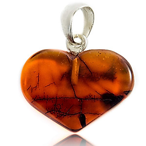 Generic Genuine Amber Necklace for Women, Handmade Baltic Polished Amber Pendant with Cord (Clear Cognac HEART) Clear,Amber