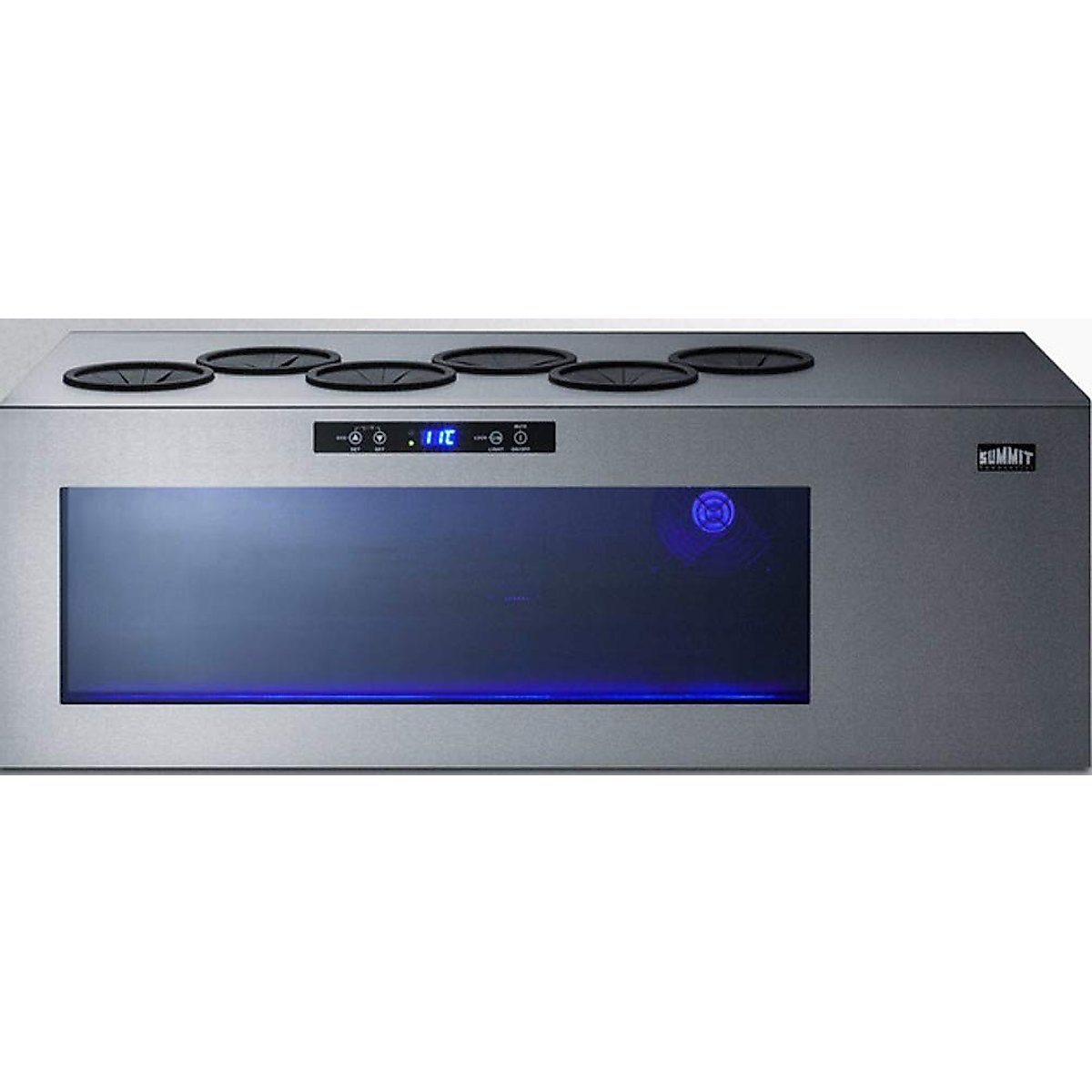 Summit STC6 36 Open Wine Cooler with 6 Bottle Capacity Commercially Approved Digital Thermostat Temperature Alarm LED Lighting Temperature Memory Function in Stainless Steel