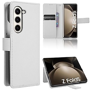 Elubugod Compatible with Samsung Galaxy Z Fold 5 Leather Case Cover,PU Leather flip Cover Compatible with Samsung SM-F946U1 Galaxy Z Fold5 / SM-F946B/DS SM-F946N SM-F946W Case Cover White