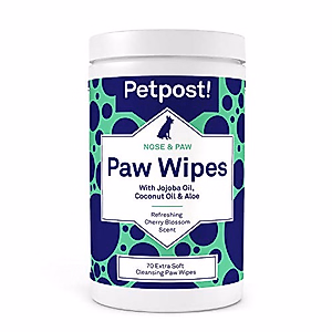 Petpost | Paw Wipes for Dogs - Nourishing, Revitalizing Dog Paw Cleaner with Coconut Oil, Jojoba Oil, and Aloe - 70 Ultra Soft Cotton Pads (Cherry Blossom) 
